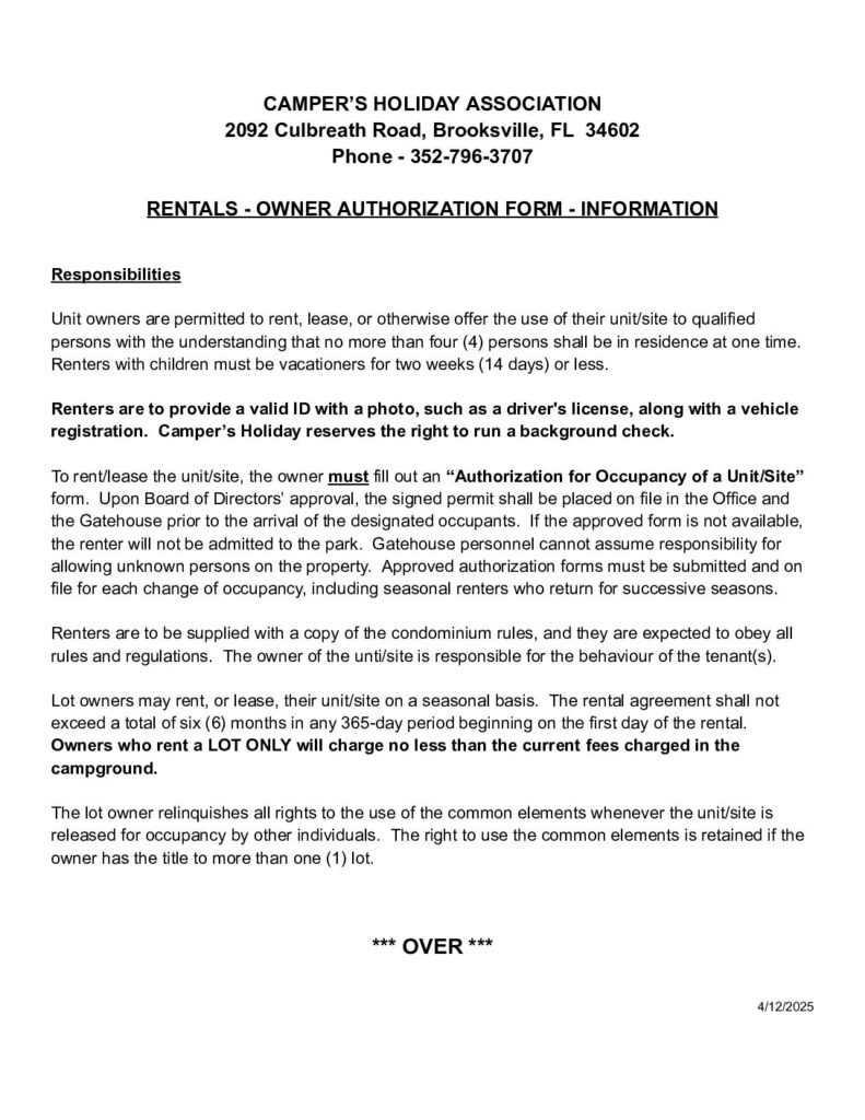 Rental - Owner Authorization Form